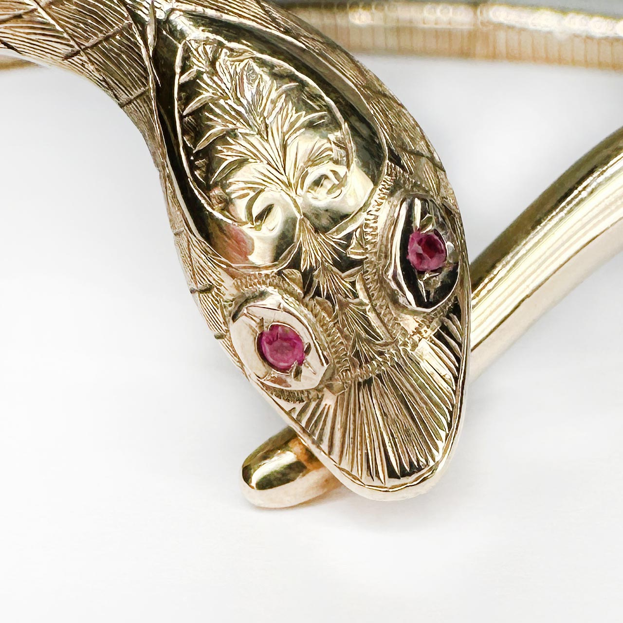 Ruby Eyed Gold Snake Necklace | Saddingtons Antique Jewellery