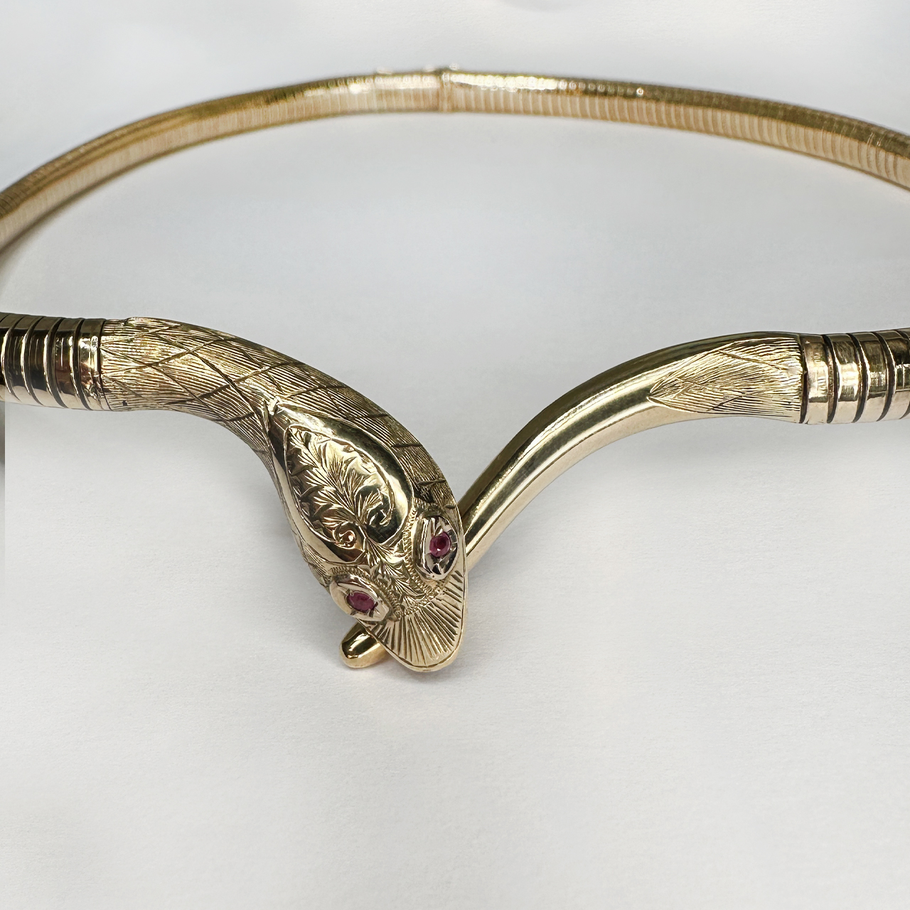 Ruby Eyed Gold Snake Necklace | Saddingtons Antique Jewellery