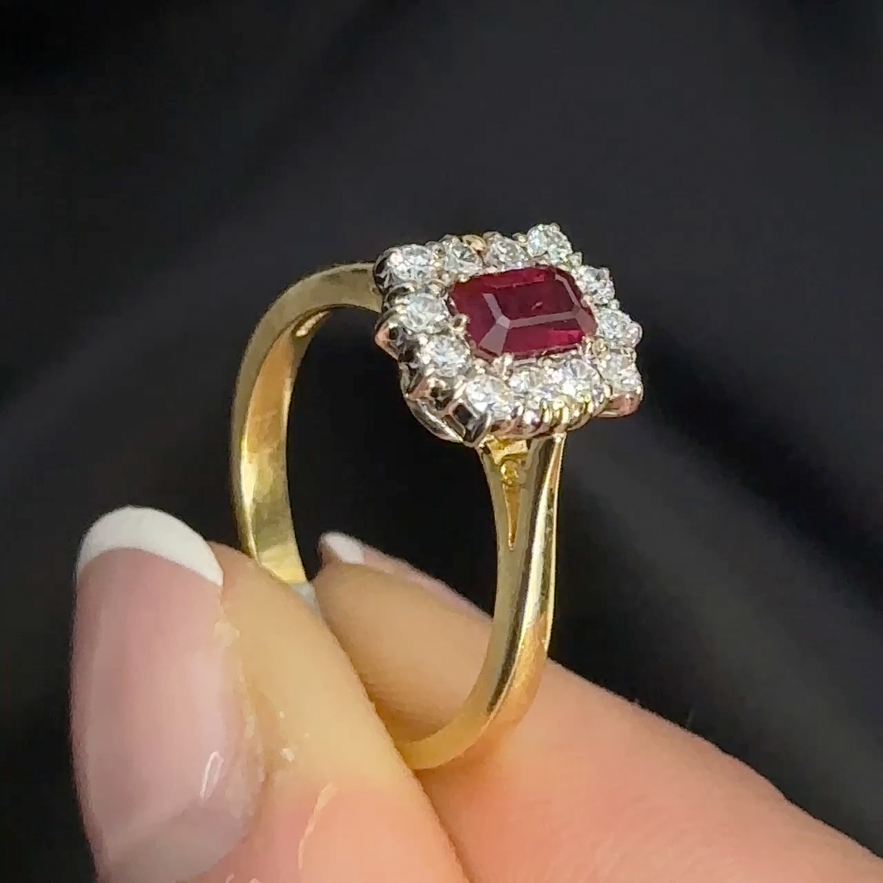 Ruby Diamond Rectangular Cluster Ring | Saddingtons Antique Jewellery