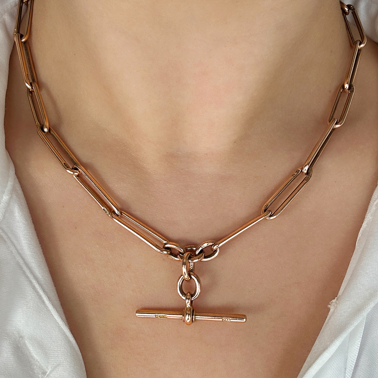 Rose Gold Trombone Link Albert | Saddingtons Antique Jewellery