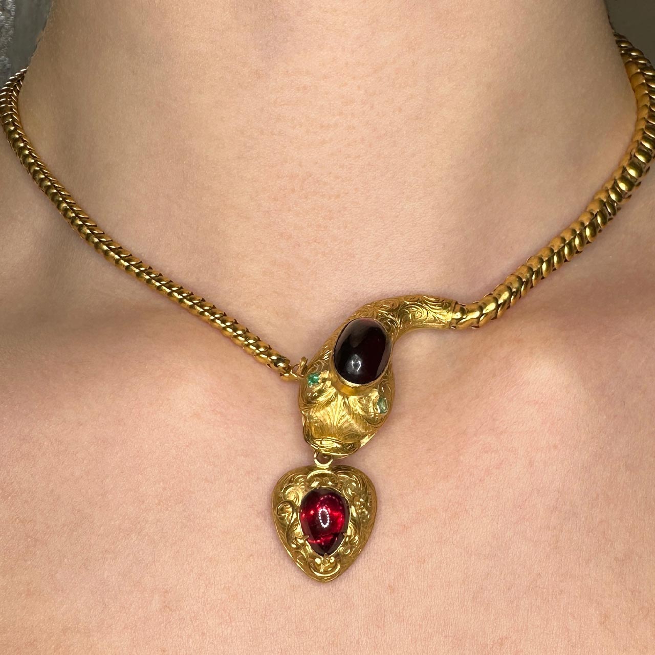 Victorian Gold and Garnet Snake Necklace | Saddingtons Antique Jewellery