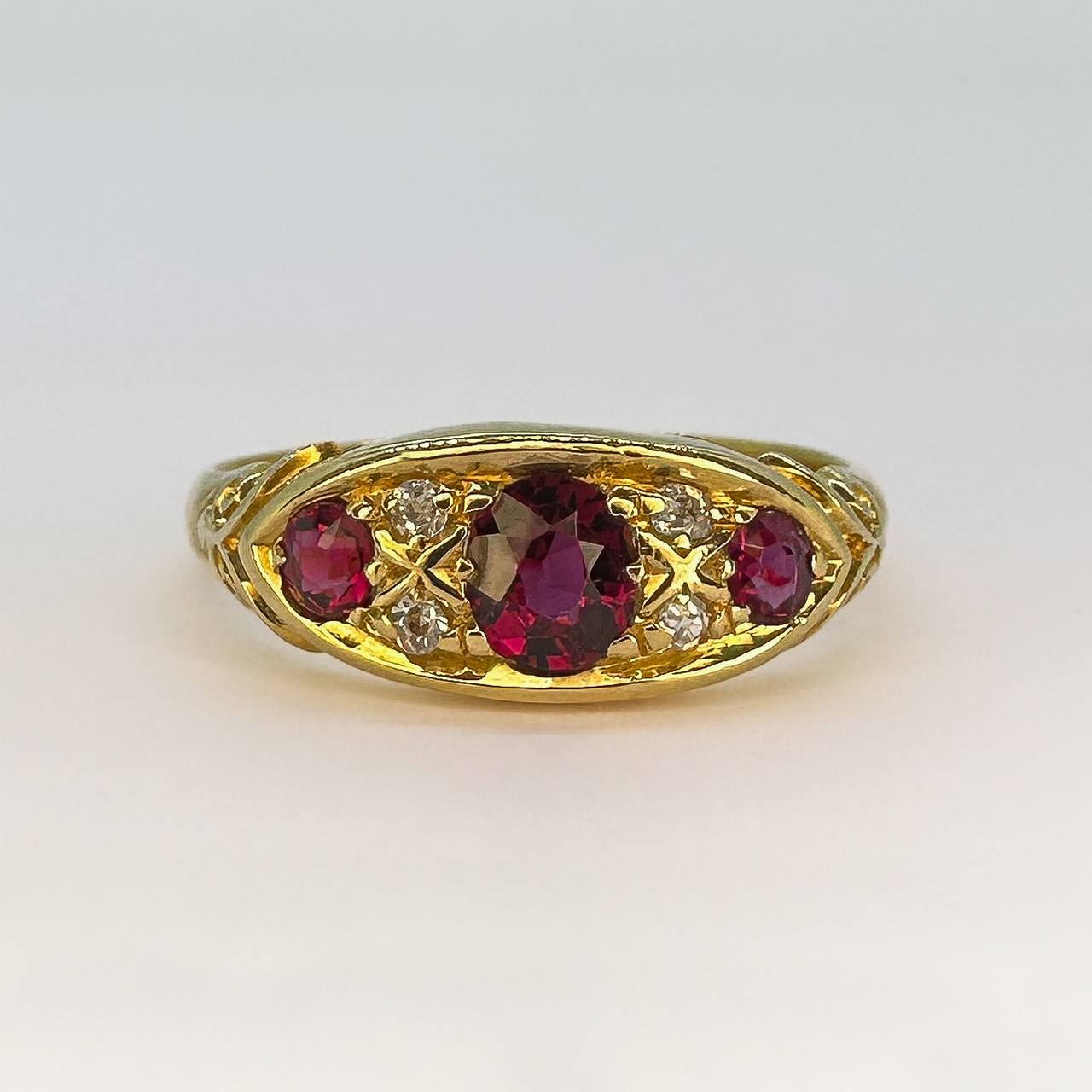 Antique Ruby Diamond Boat Ring | Saddingtons Antique Jewellery