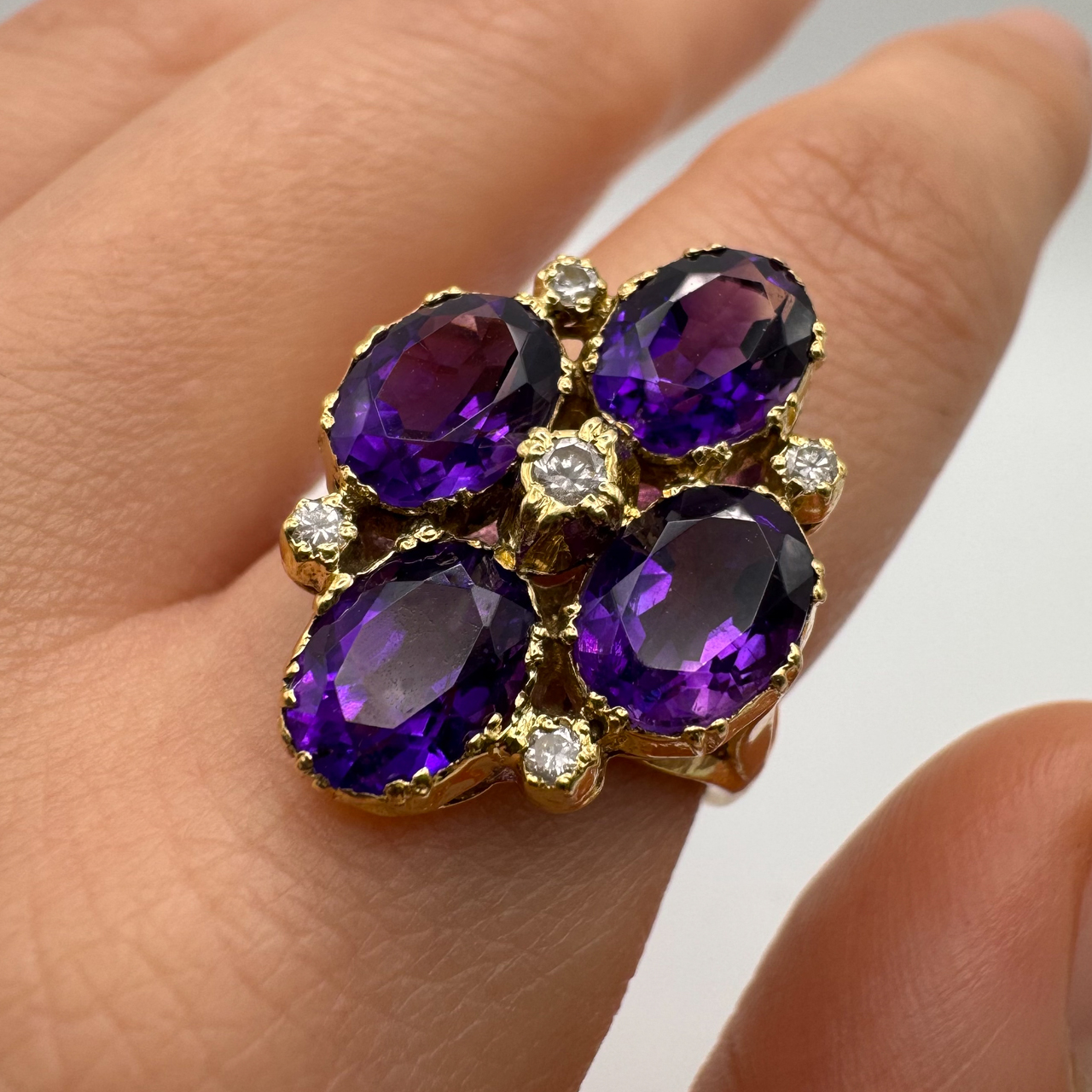 Amethyst & Diamond Large Cluster Ring | Saddingtons Antique Jewellery