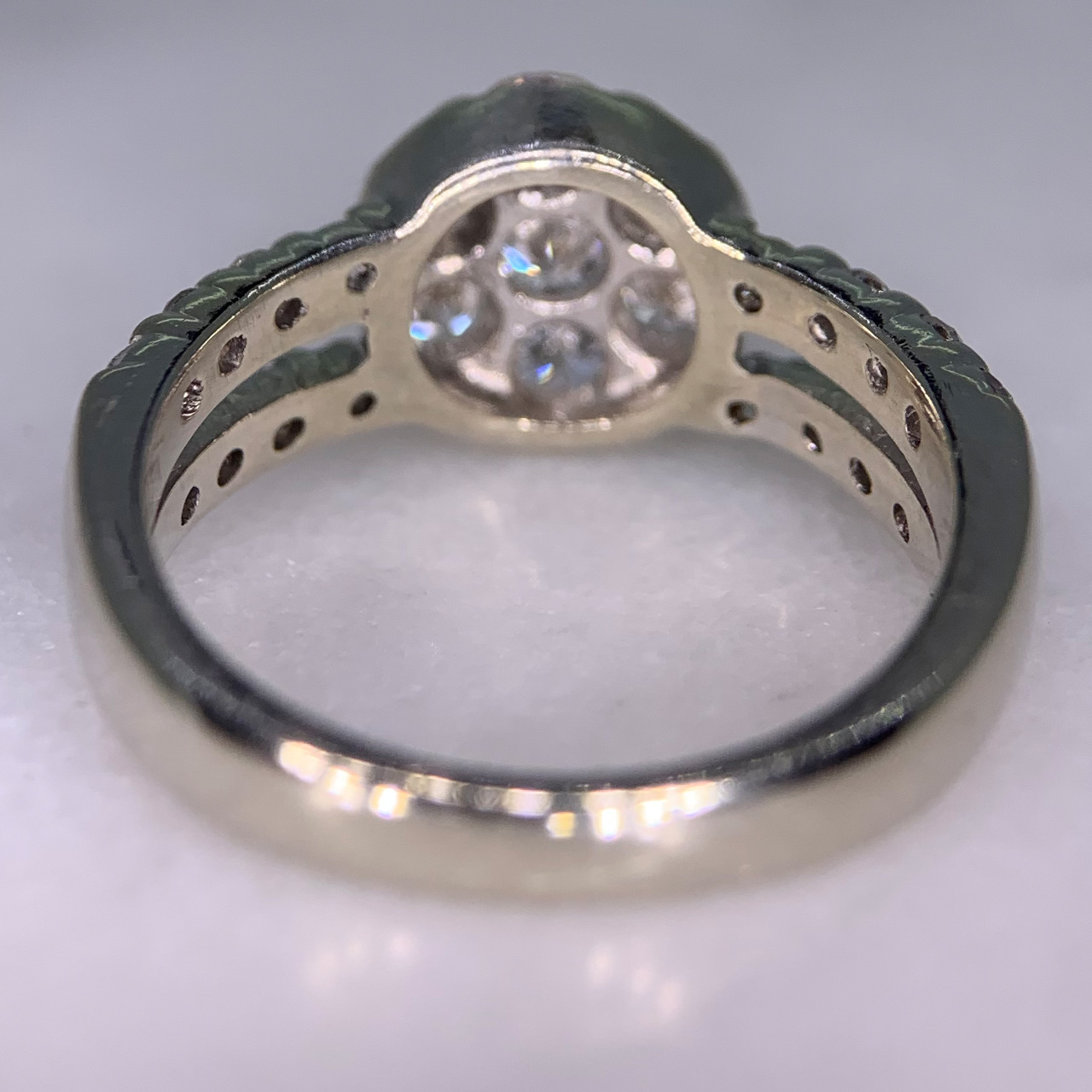 Diamond Split Shoulder Flower Cluster Ring | Saddingtons Antique Jewellery