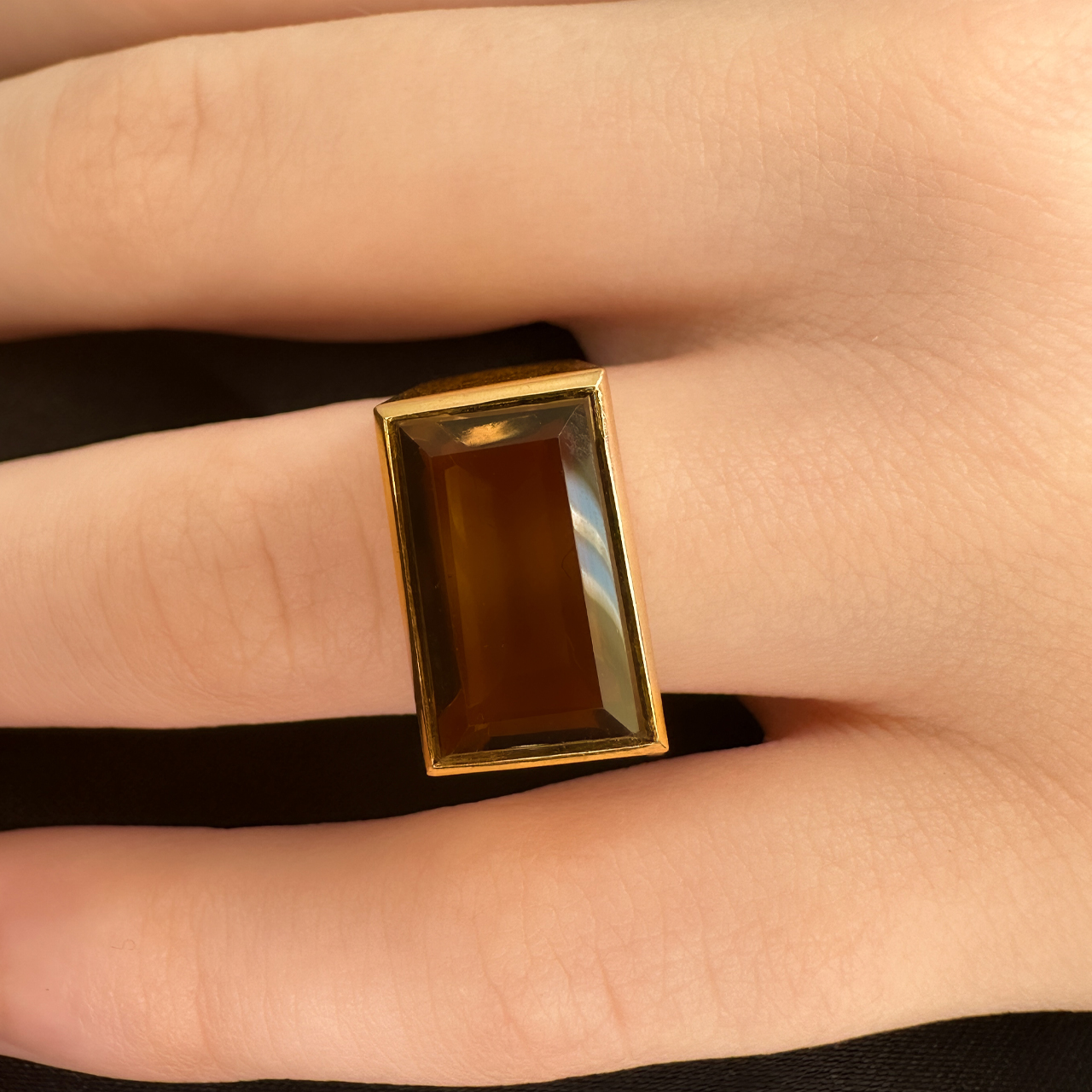Smokey Quartz Rectangular Chunk Ring | Saddingtons Antique Jewellery