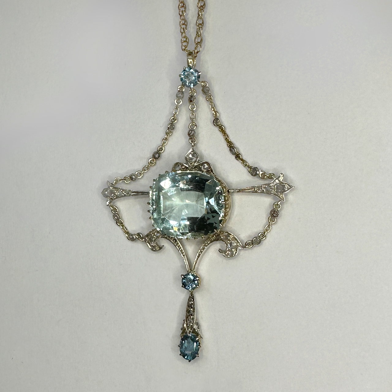 Antique Edwardian Aquamarine and Diamond Festoon Pendant | Saddingtons ...