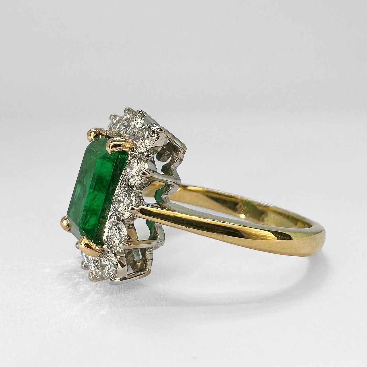 Emerald Diamond Rectangular Cluster Ring | Saddingtons Antique Jewellery