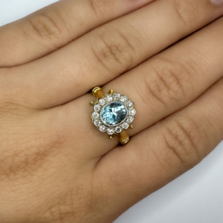 Antique Oval Aquamarine & Diamond Cluster Ring | Saddingtons Antique ...