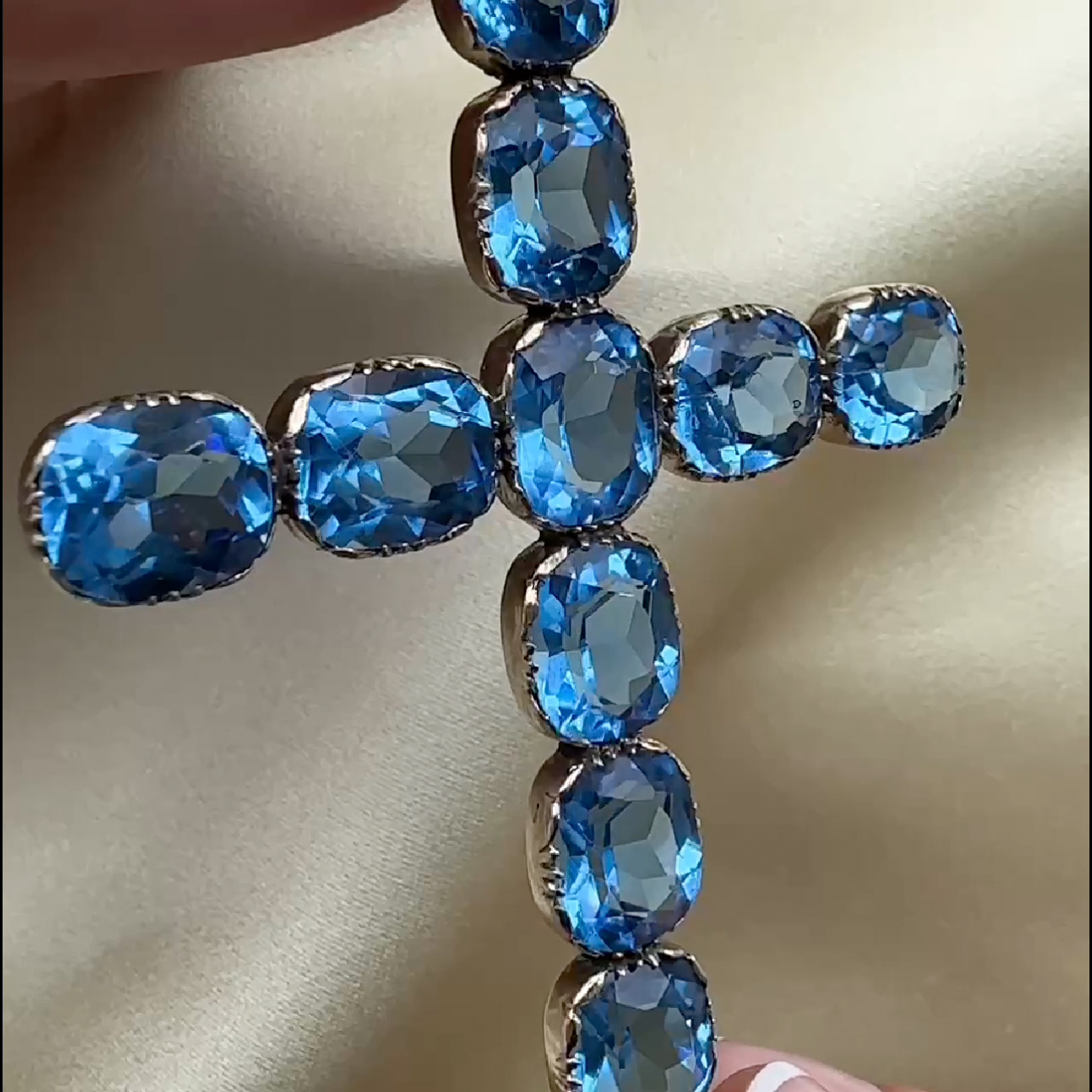 Victorian Large Gold Blue Stone Cross Pendant | Saddingtons Antique ...