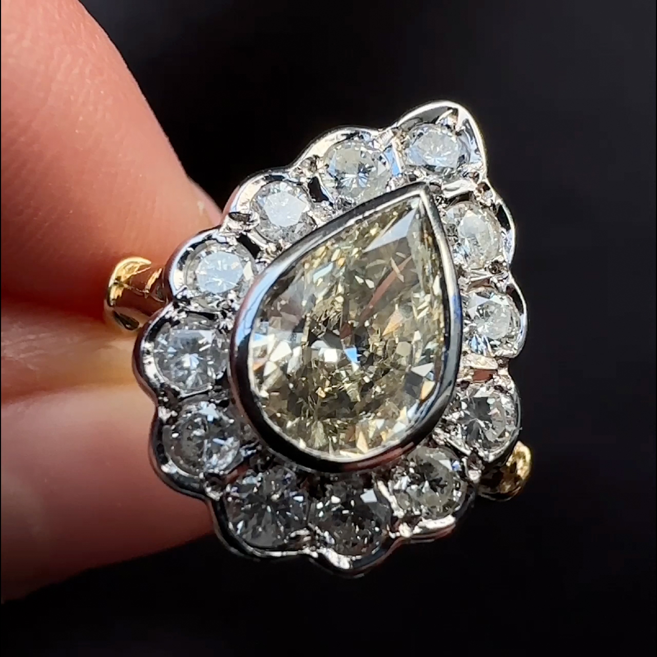 Pear Shaped Yellow Diamond Cluster Ring | Saddingtons Antique Jewellery